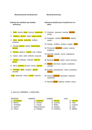 Ejercicios de sinonimos grupo 05 | DOCX