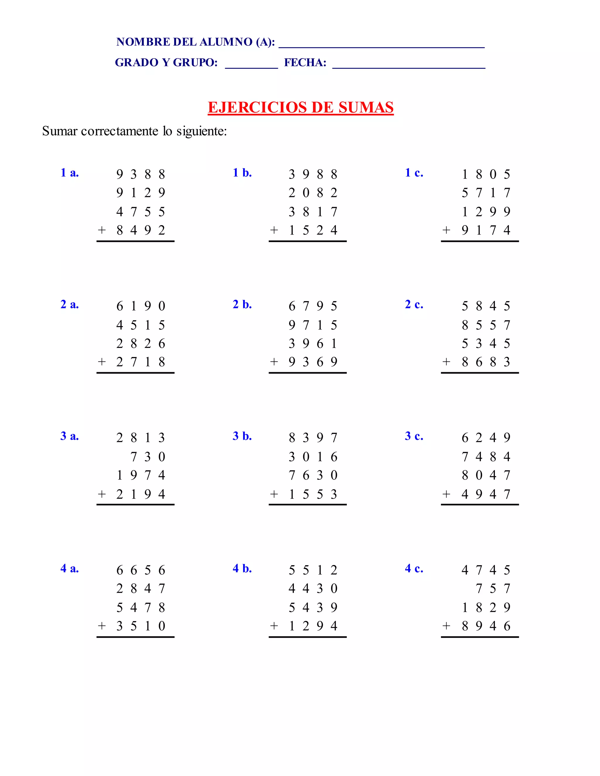 Ejercicios de sumar | PDF