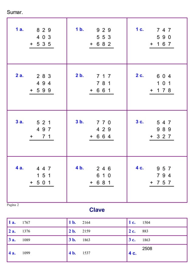 Ejercicios de sumar 3o | DOCX