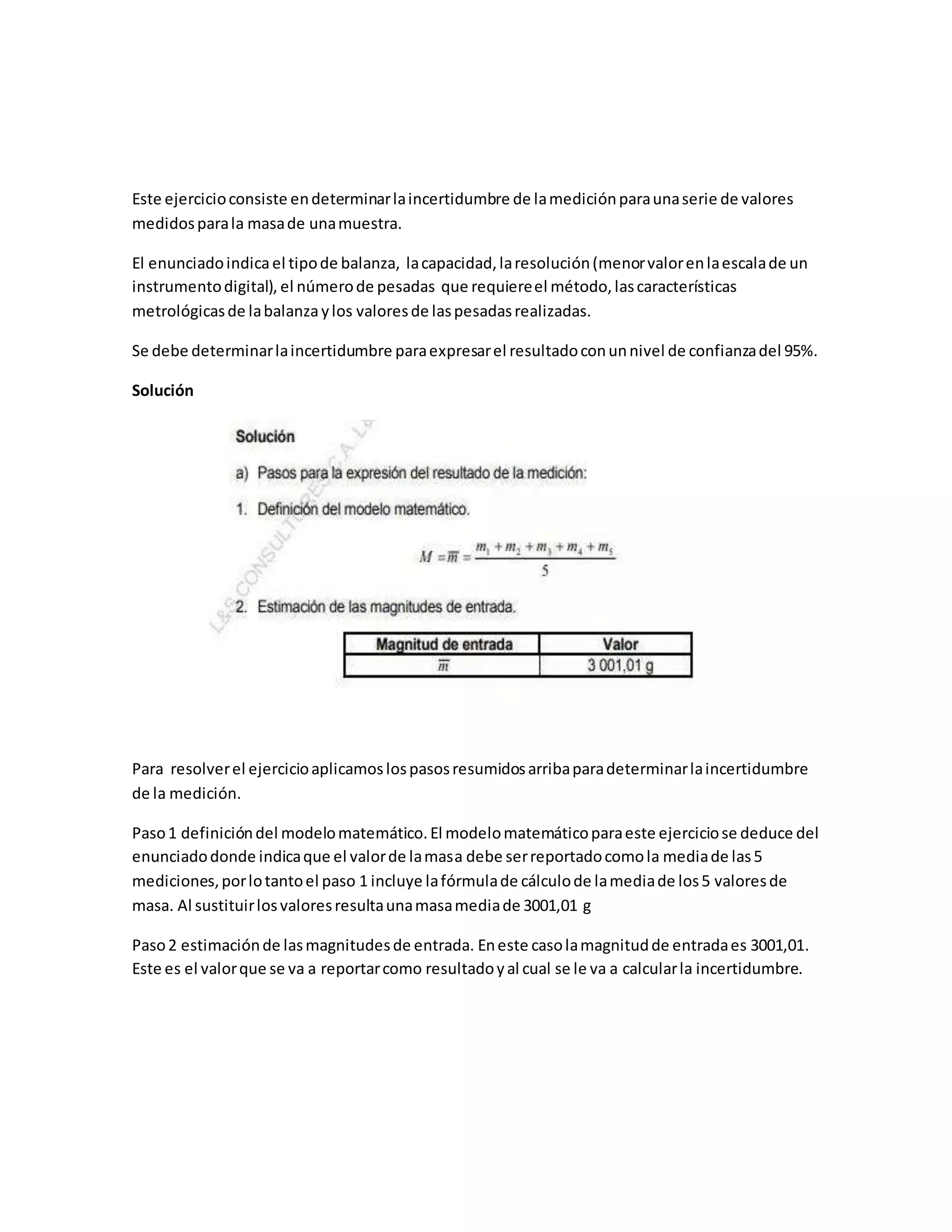 Ejercicios determinación de la incertidumbre de la medición | DOCX