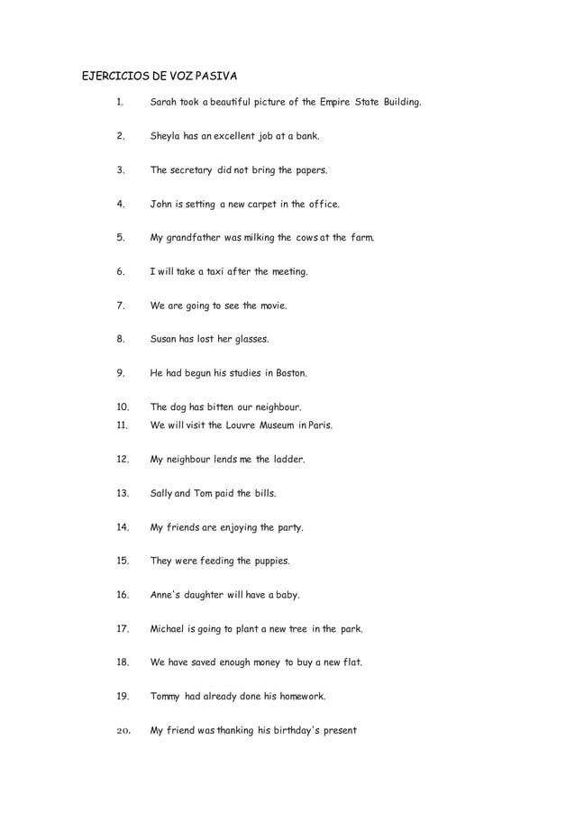 Ejercicios De Voz Pasiva Pdf