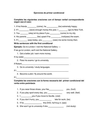 Ejercicios de zero and primer condicional pdf | PDF