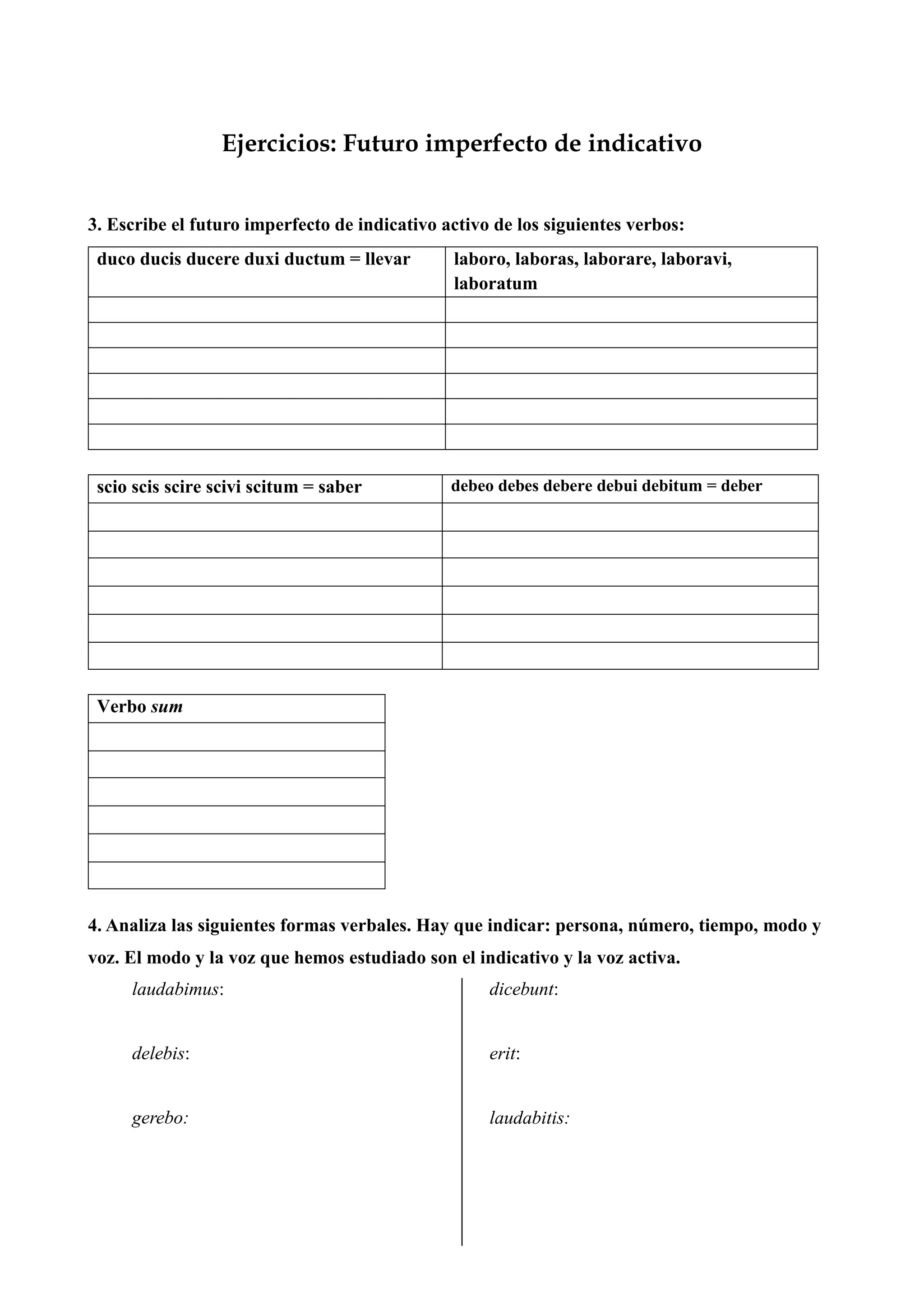 Ejercicios Futuro Imperfecto Indicativo Latin | PDF