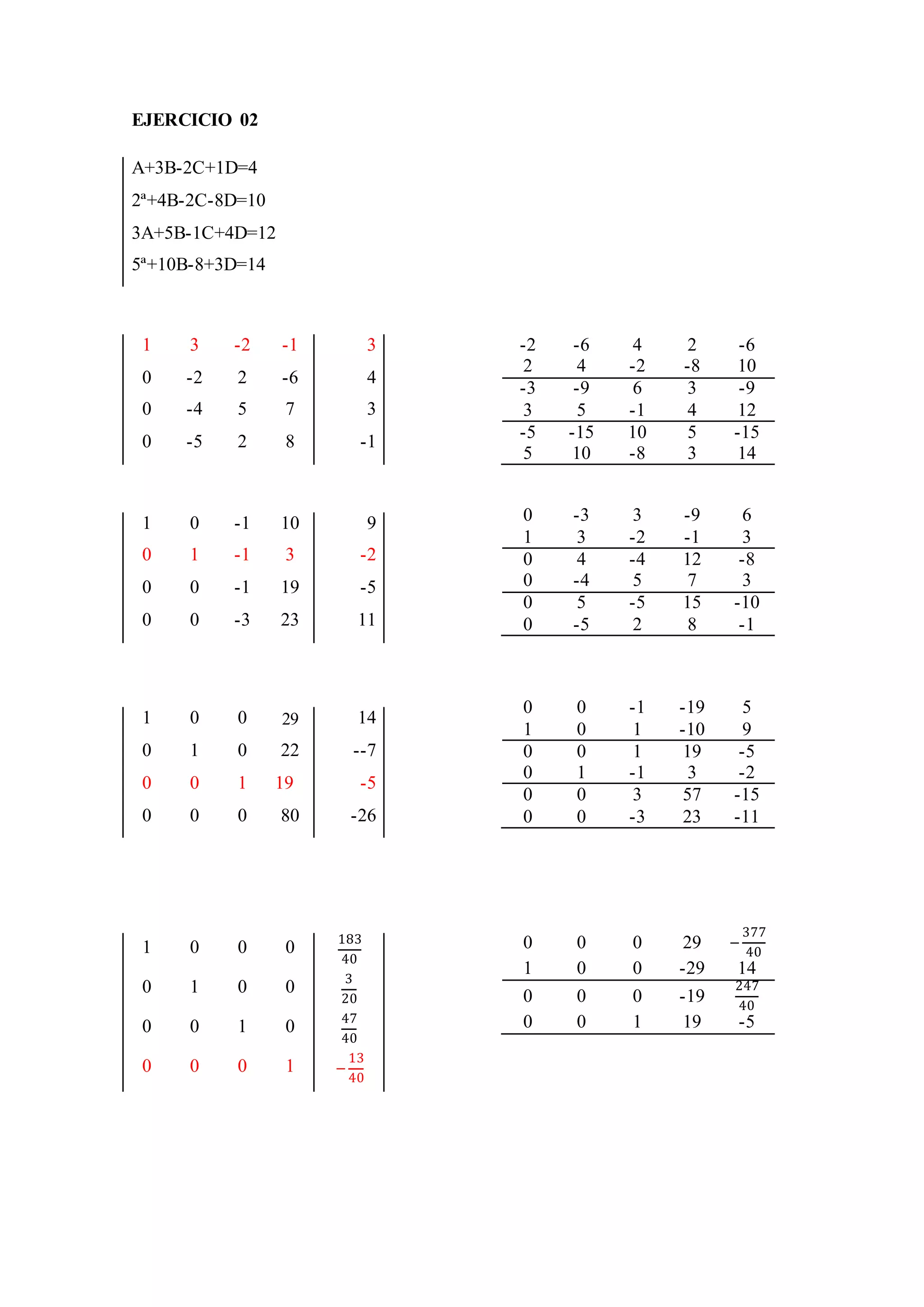 Ejercicios matriz aumentada de 4x4 | PDF