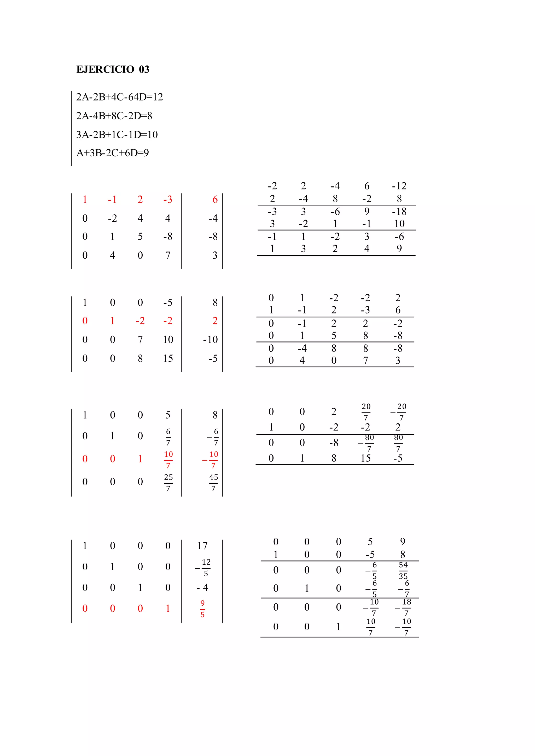 Ejercicios matriz aumentada de 4x4 | PDF