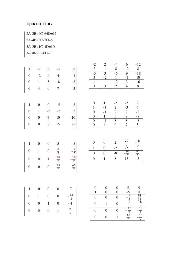 Ejercicios matriz aumentada de 4x4