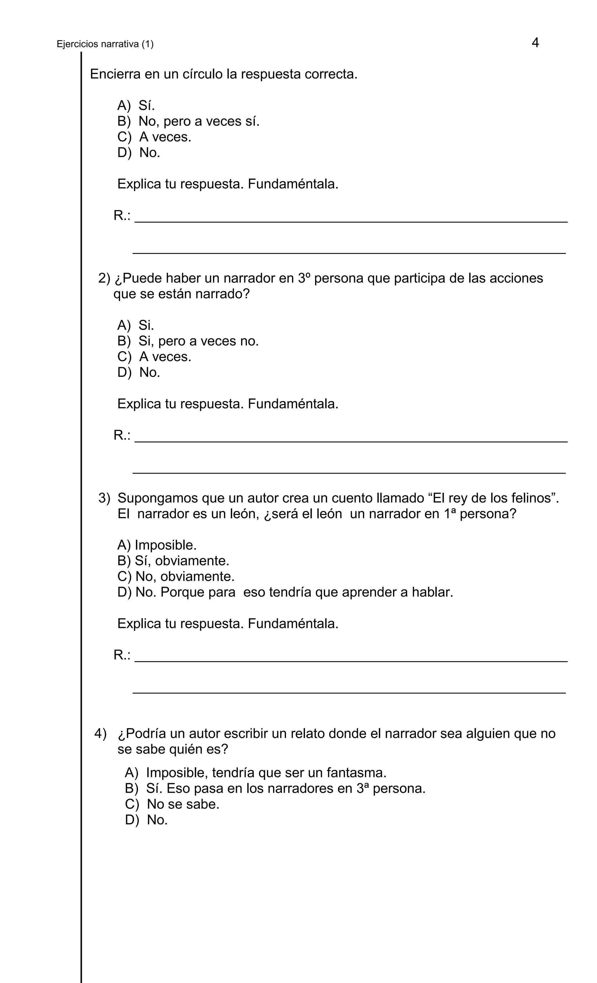 Ejercicios narrativa 1 narrador | PDF