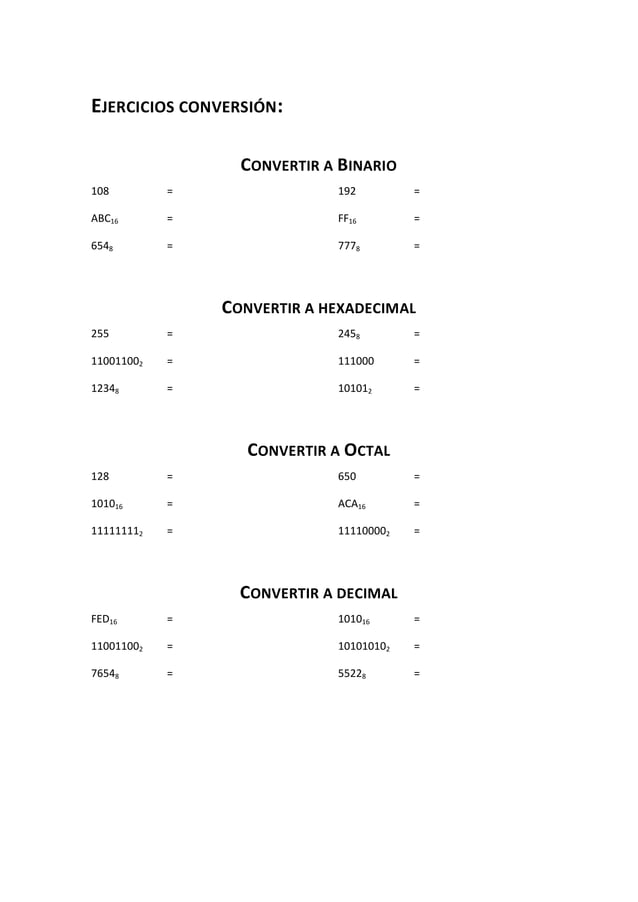 Ejercicios numeración #1 | PDF | Computing | Technology & Computing