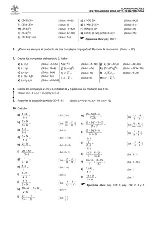Ejercicios numeros complejos | PDF