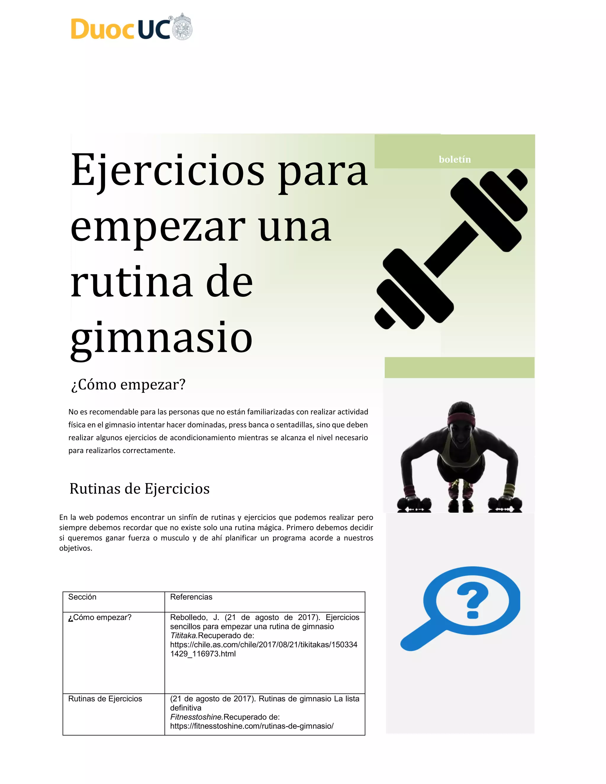 Ejercicios para empezar una rutina de gimnasio final | PDF