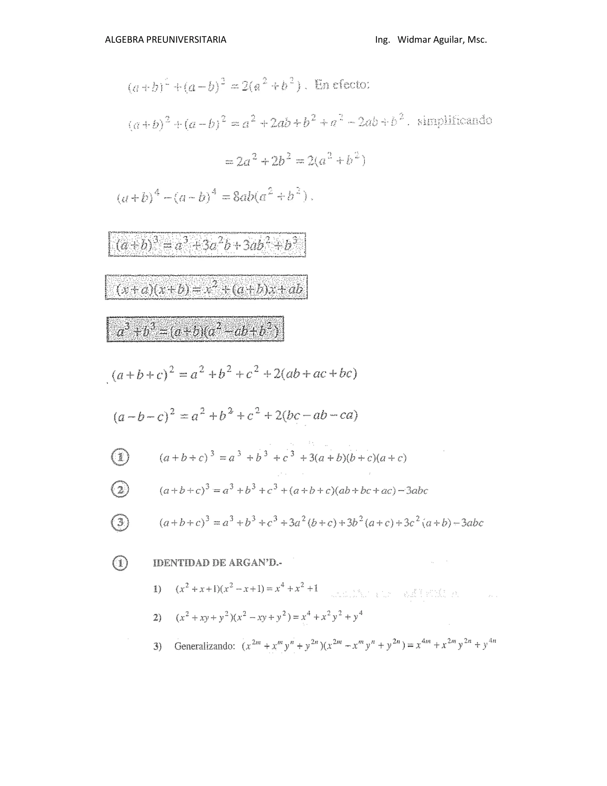 Ejercicios productos cocientes notables-widmar aguilar | PDF