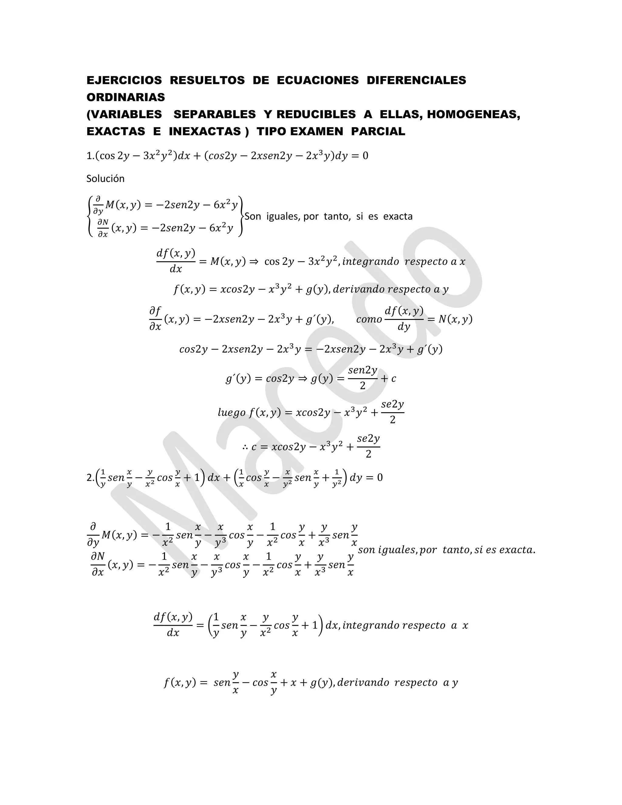 Ejercicios resueltos de ecuaciones diferenciales | PDF
