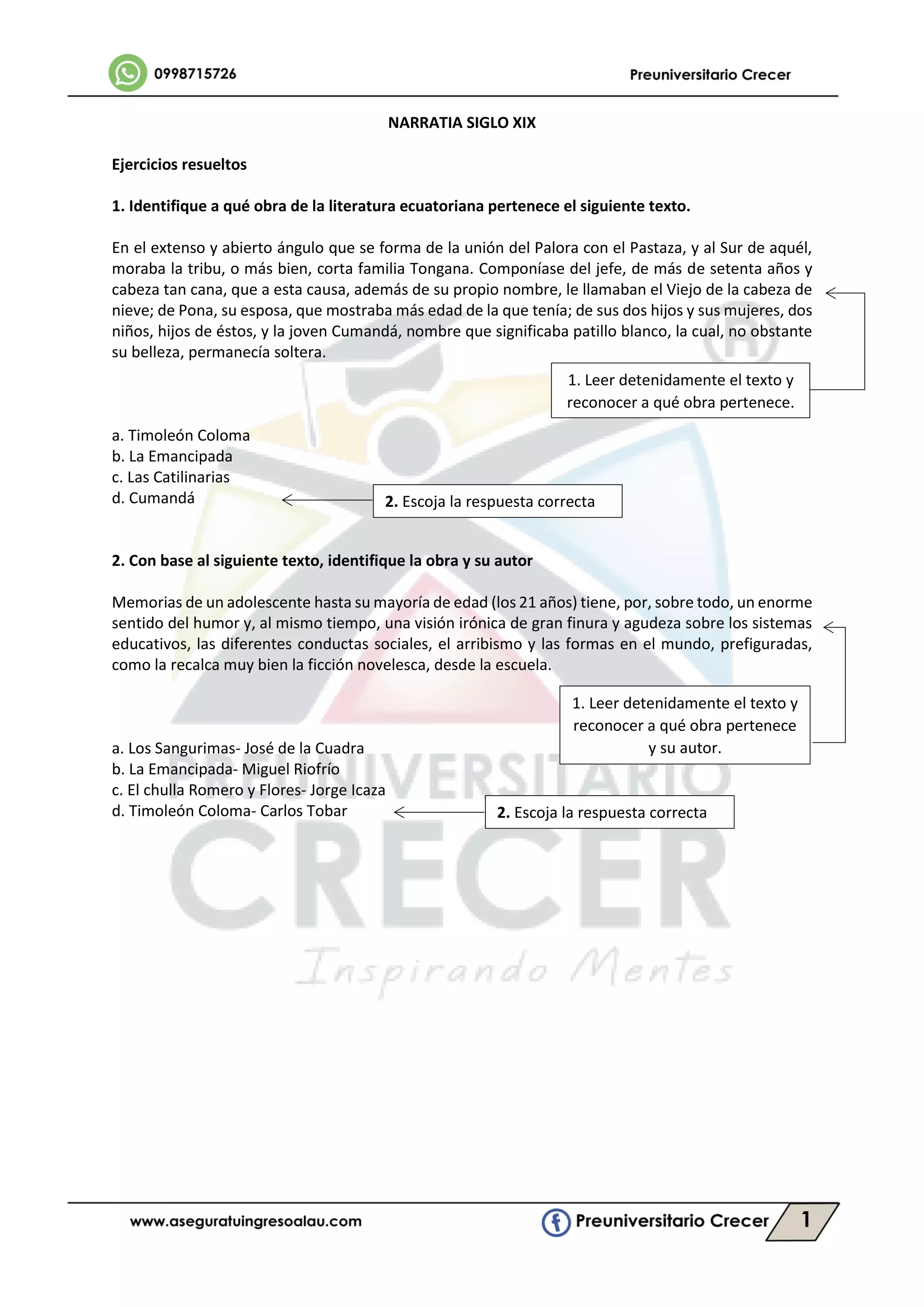 Ejercicios propuestos narrativa siglo xix | PDF