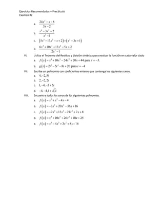 Ejercicios Recomendados - Precálculo (Examen #2) | PDF
