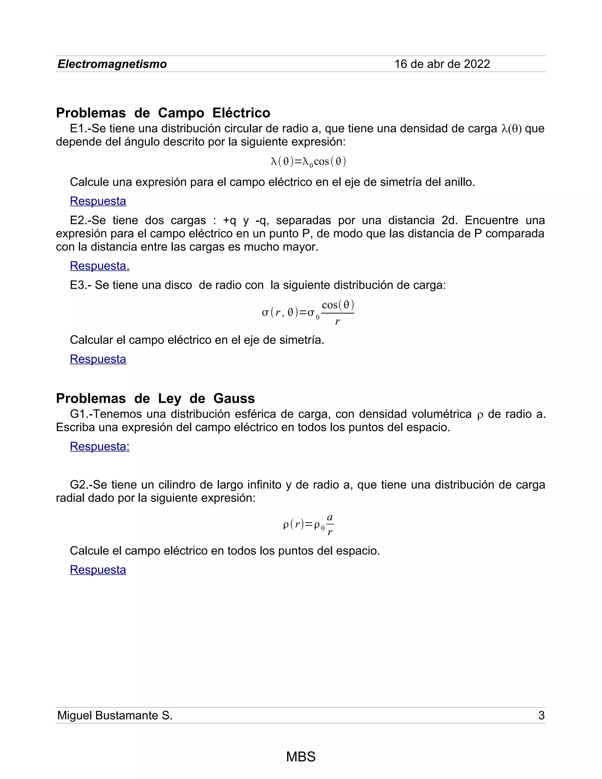 Ejercicios resueltos de Electromagnetismo | PDF