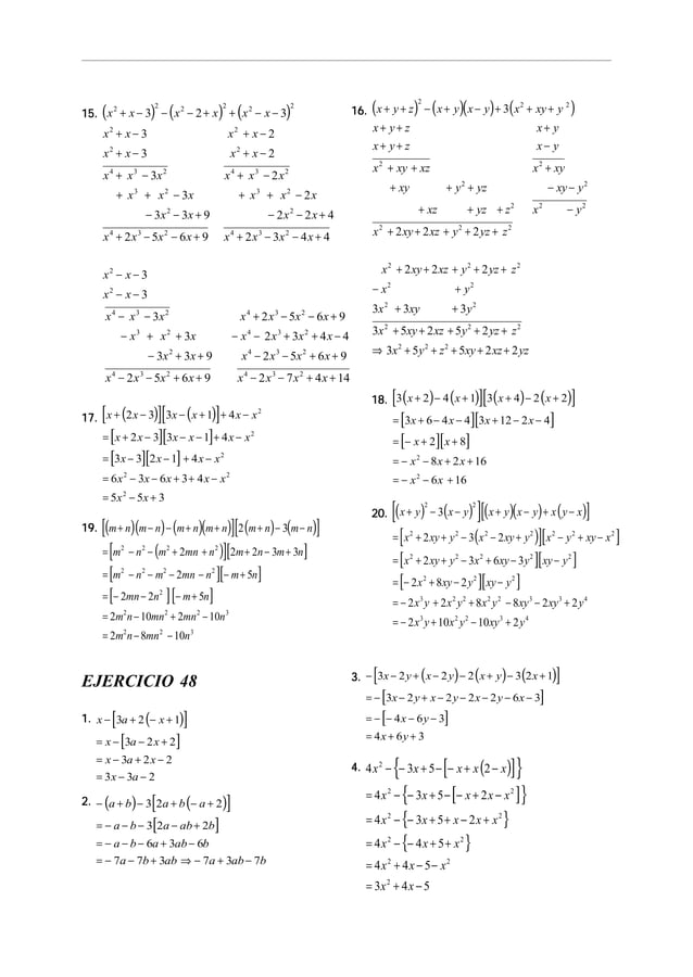 Ejercicios resueltos de el algebra de baldor
