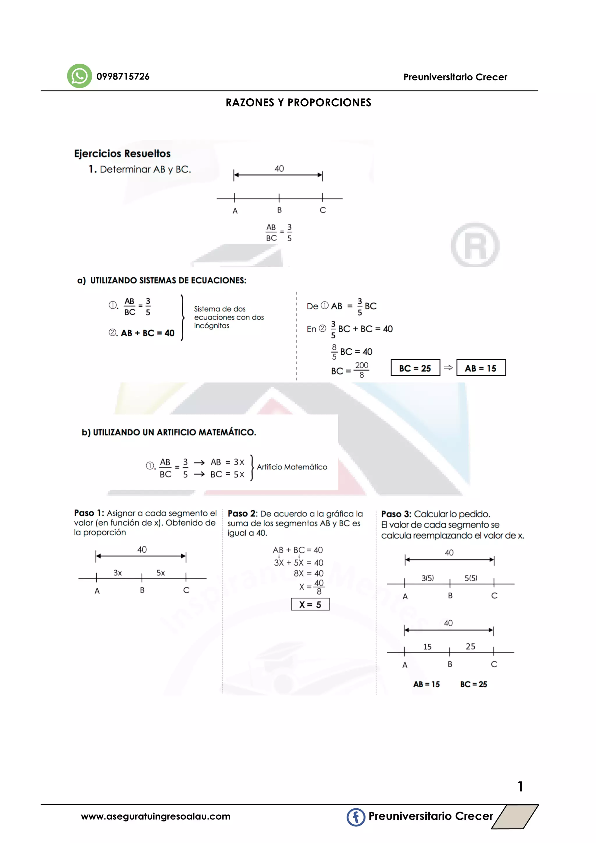 Ejercicios resueltos - Razones y Proporciones | PDF