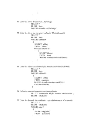 Ejercicios resueltos de sql | PDF