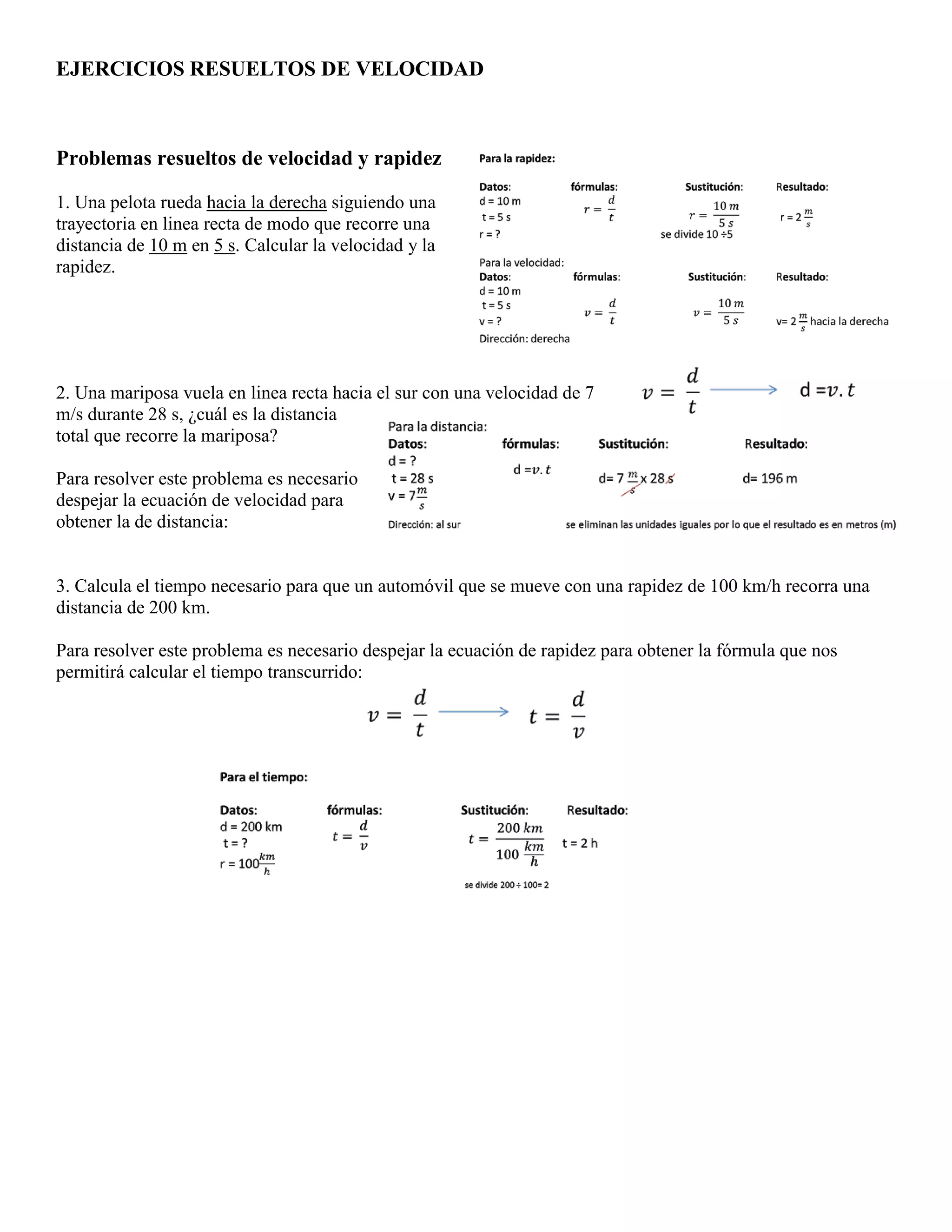 Ejercicios resueltos de velocidad | PDF