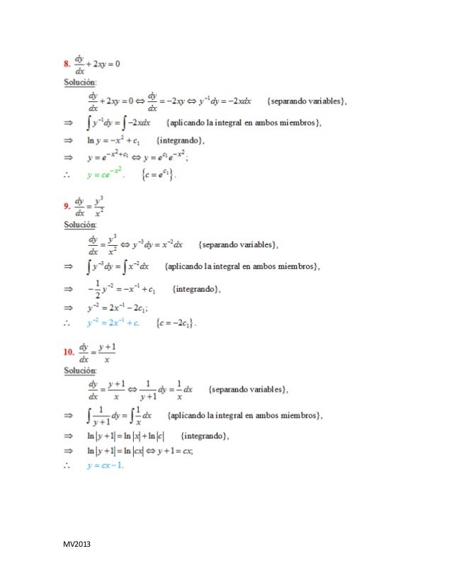 Ejercicios resueltos ecuaciones de variables separadas