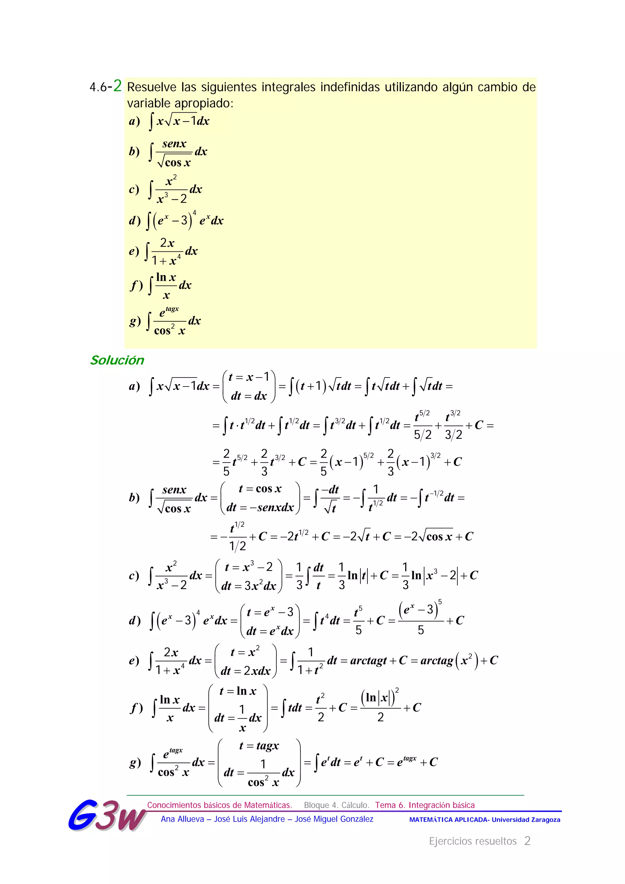 Ejercicios resueltos integrales | PDF