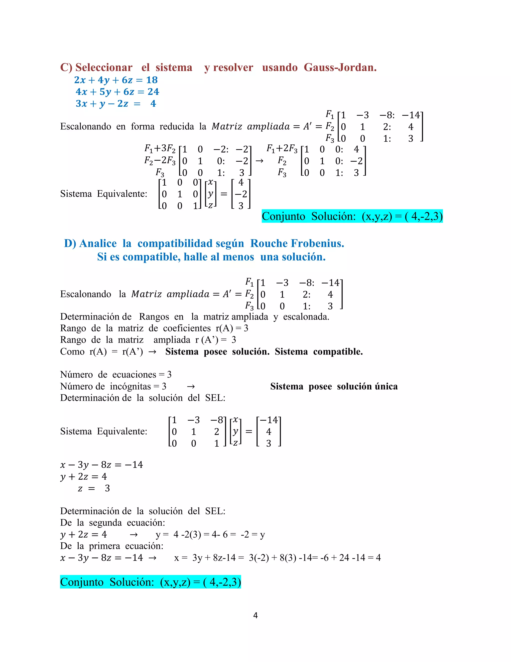 Ejercicios resueltos sobre Sistemas Ecuaciones Lineales | PDF