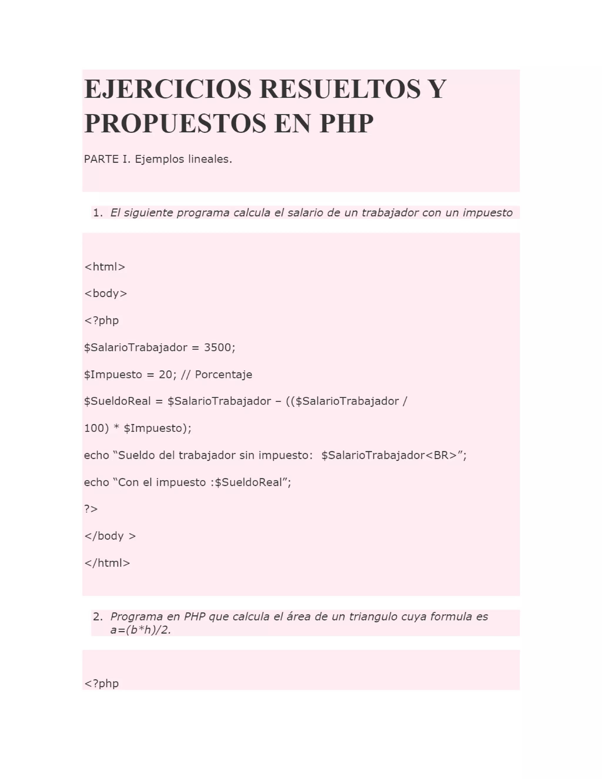 Ejercicios resueltos y propuestos en php | PDF
