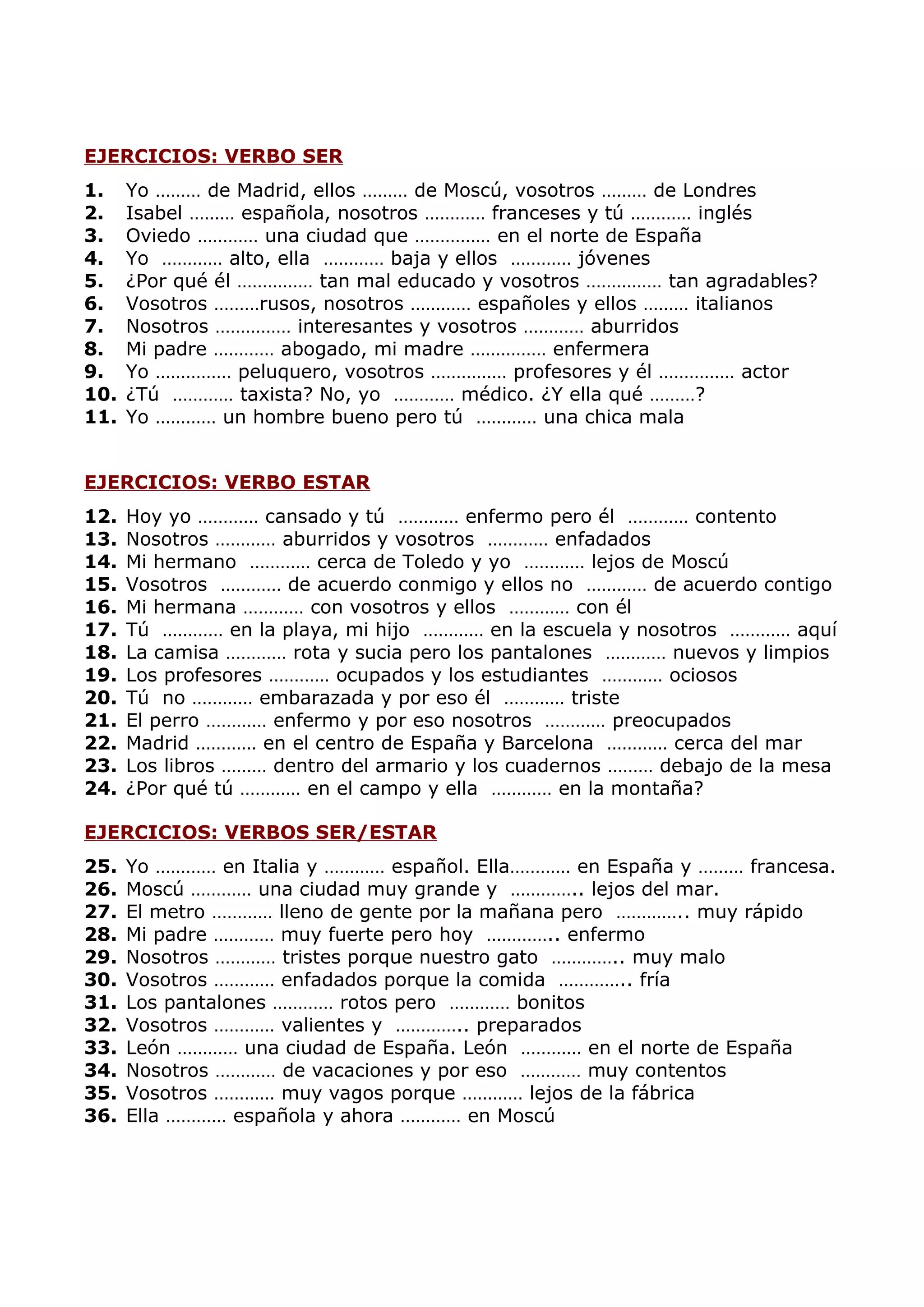 Ejercicios ser estar | DOC