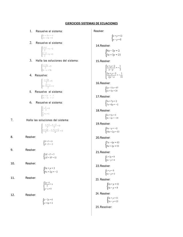 Ejercicios sistemas ecuaciones | PDF
