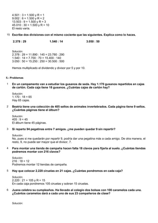 Ejercicios + solucionario la división | PDF