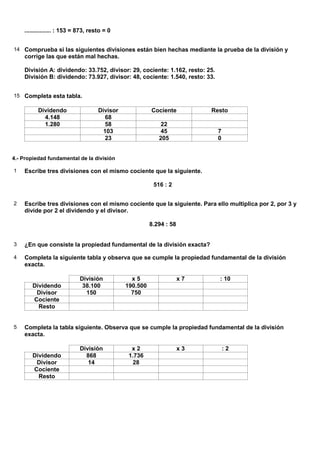 Ejercicios + solucionario la división | PDF