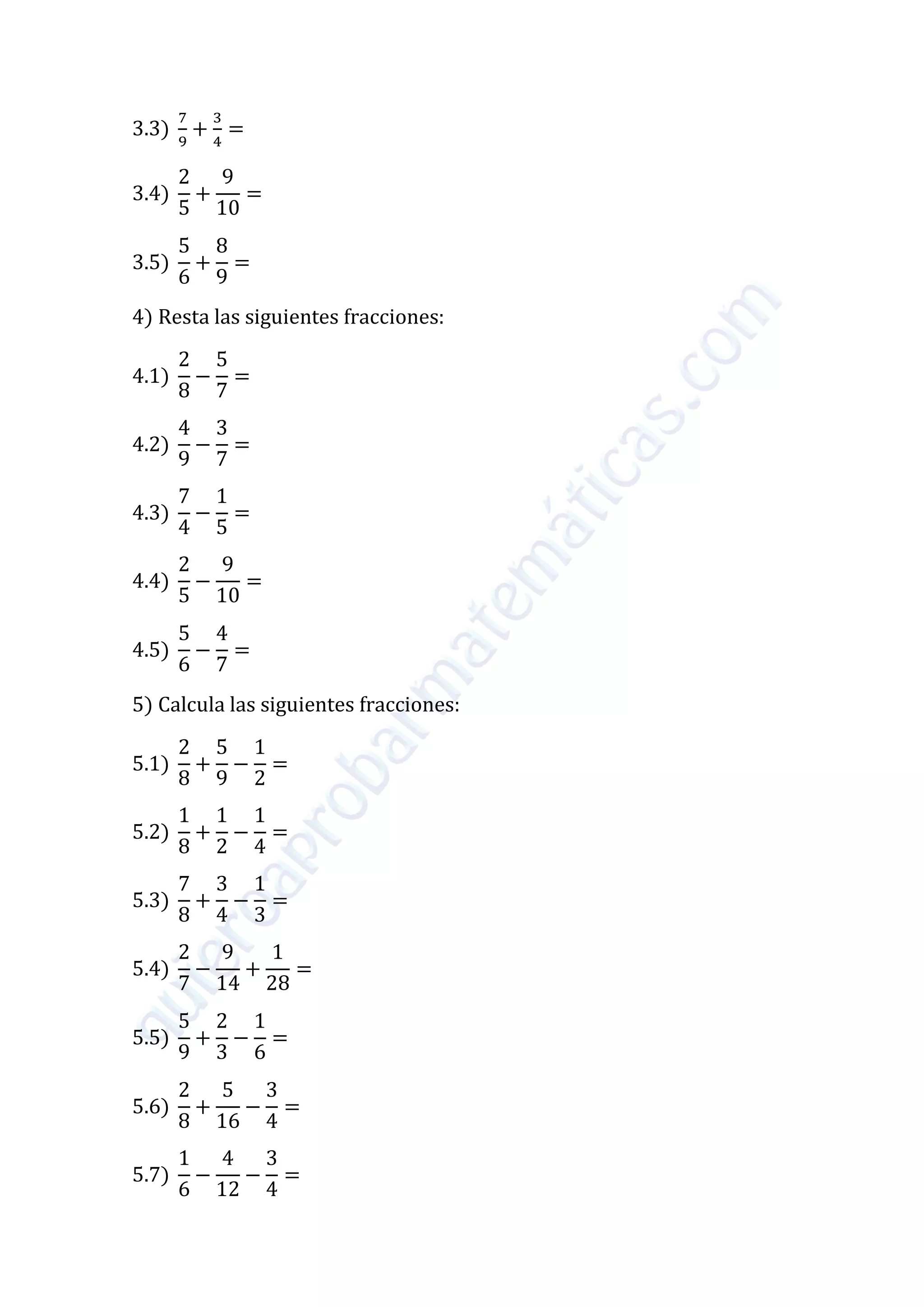 Ejercicios suma y resta de fracciones RECURSO EDUCATIVO | PDF