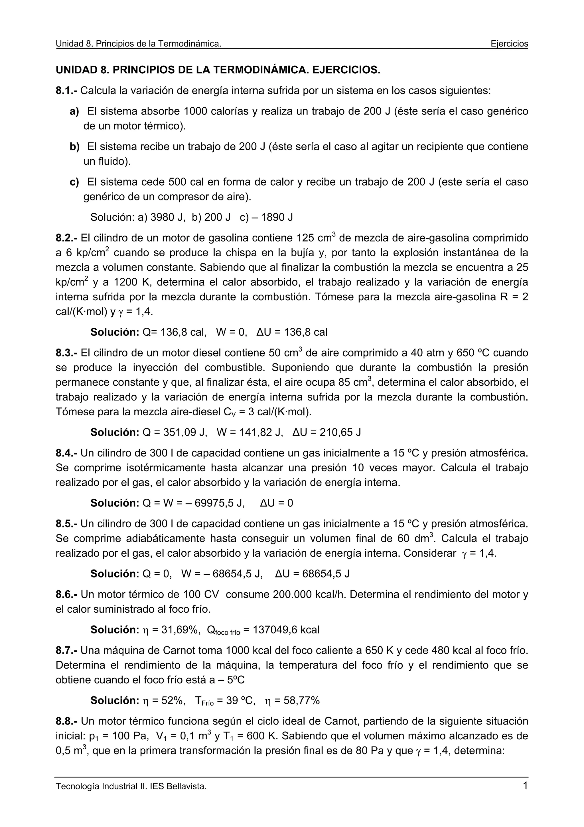 Ejercicios termodinamica con solucion | PDF