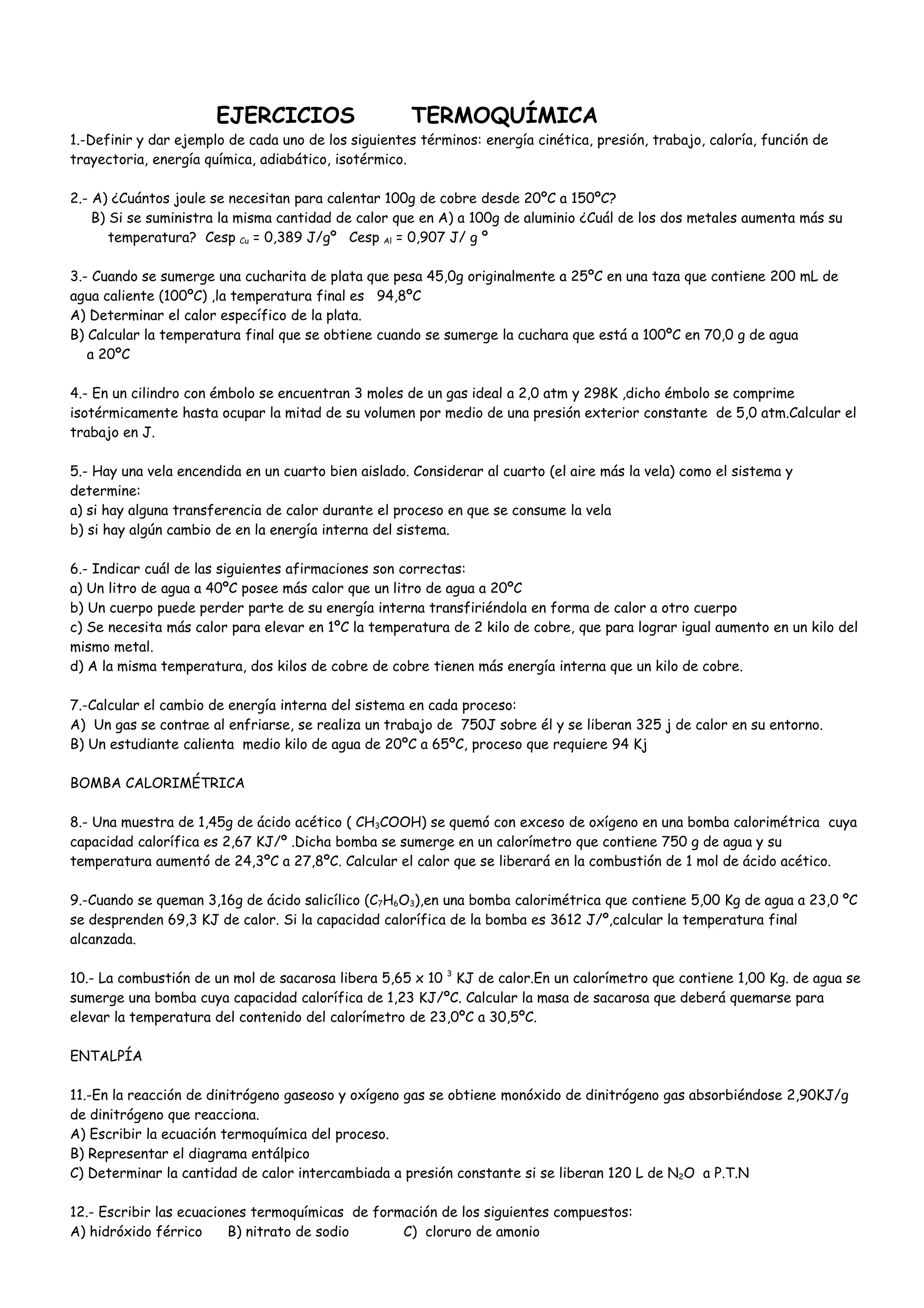 Ejercicios termoquímica | DOC