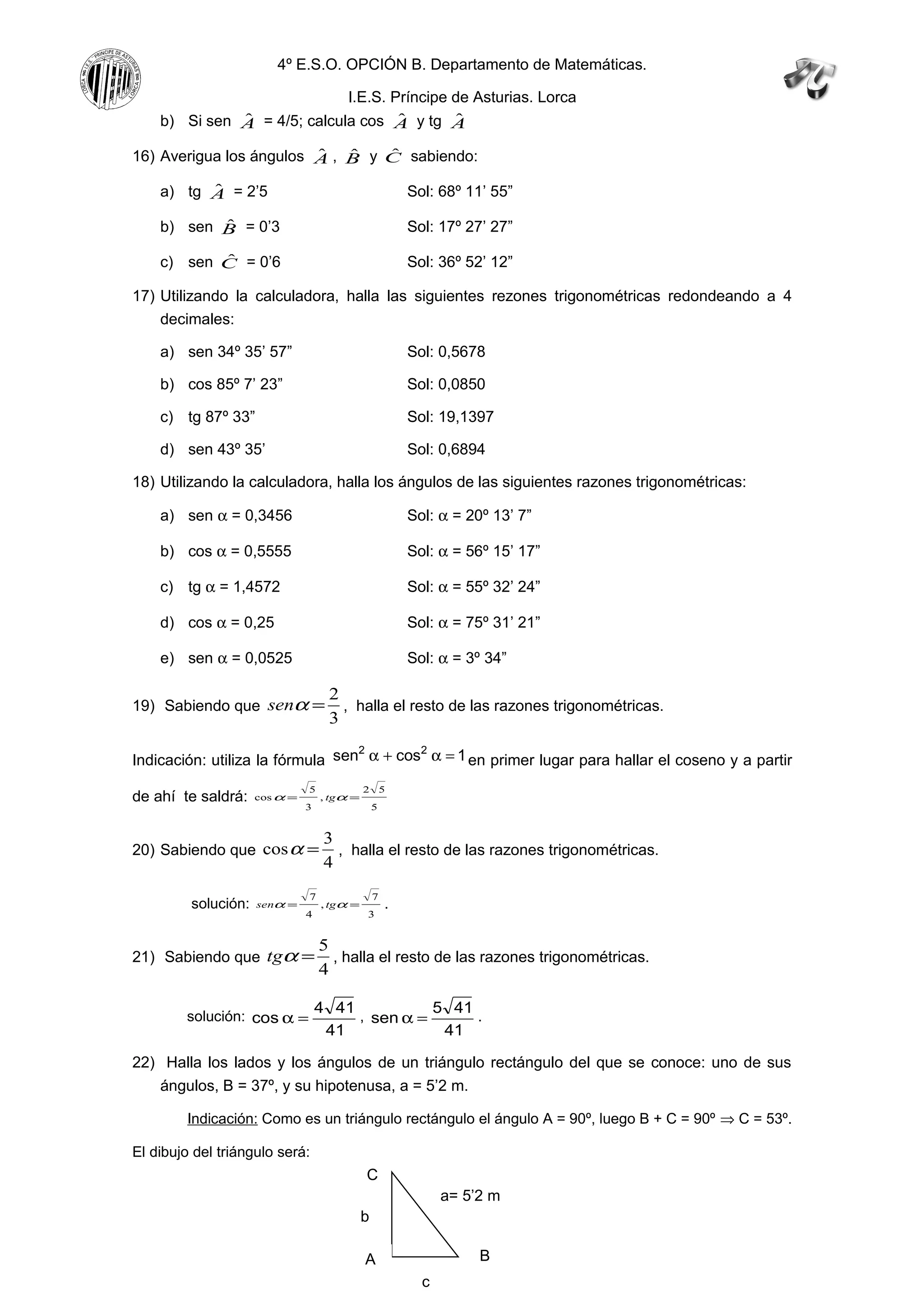 Ejercicios trigonometria 1 | DOC