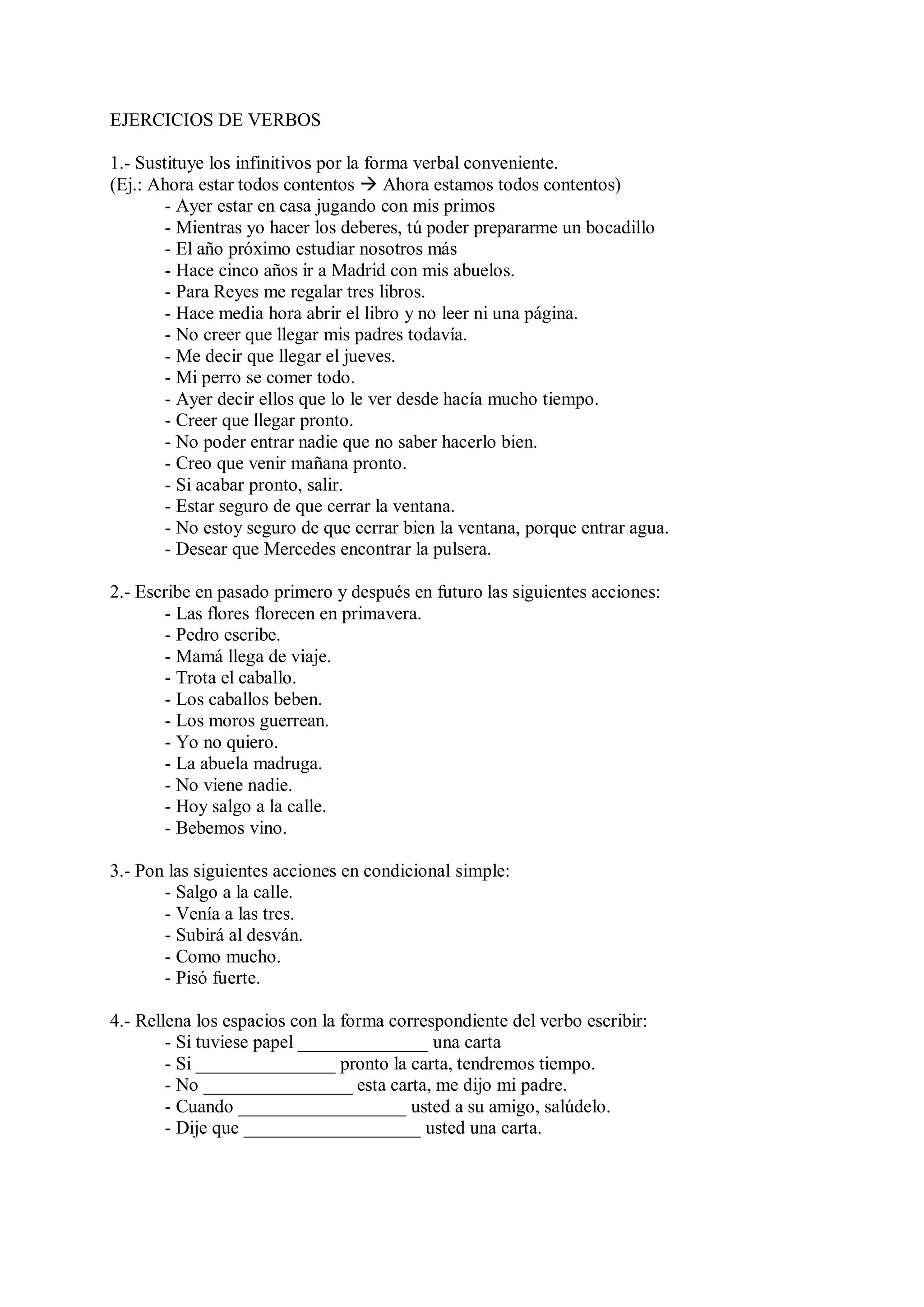 Ejercicios verbos | PDF