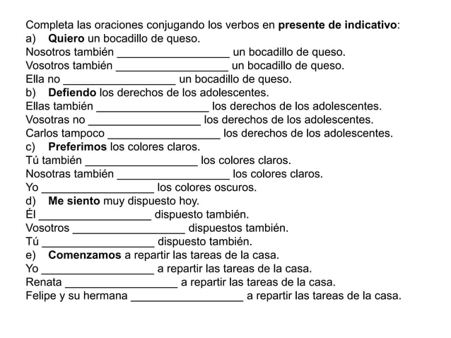Ejercicios verbos presente de indicativo | PPT
