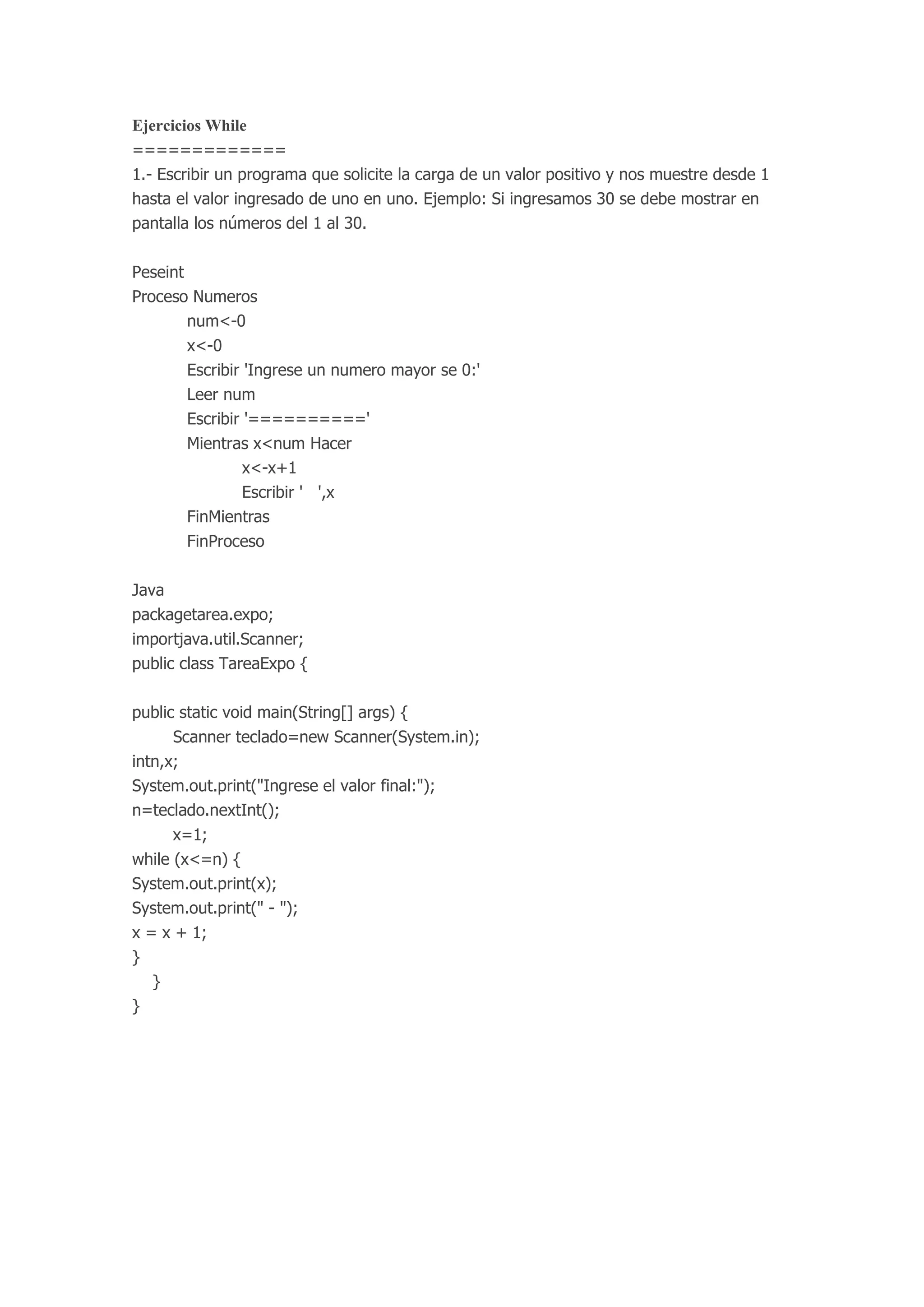 Ejercicios Whule y Do While | PDF