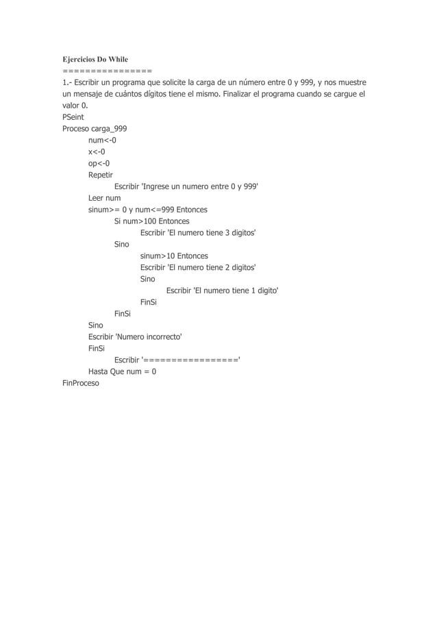 Ejercicios Whule y Do While