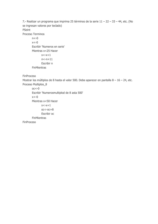 Ejercicios Whule y Do While