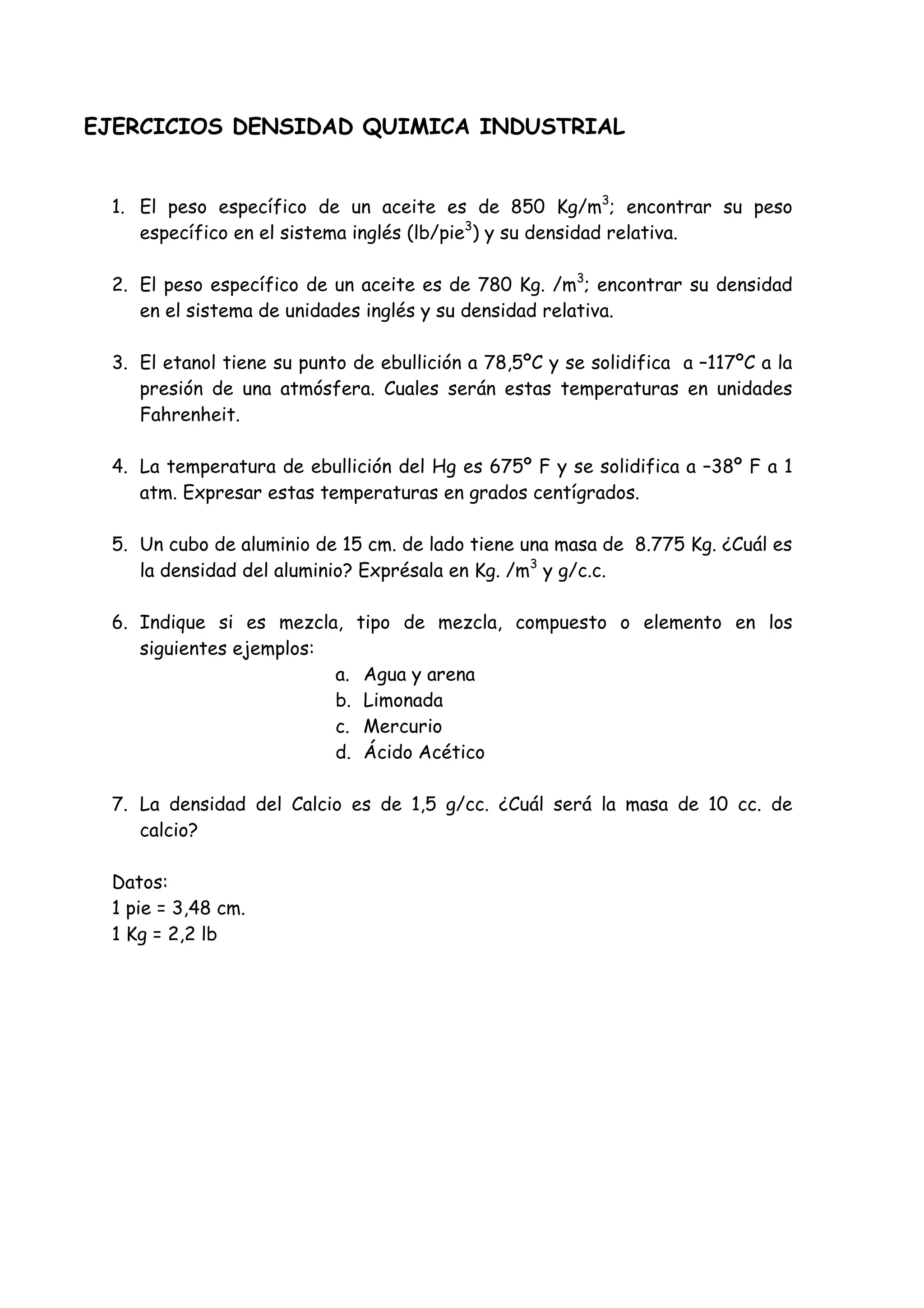 Ejercos densidad | PDF