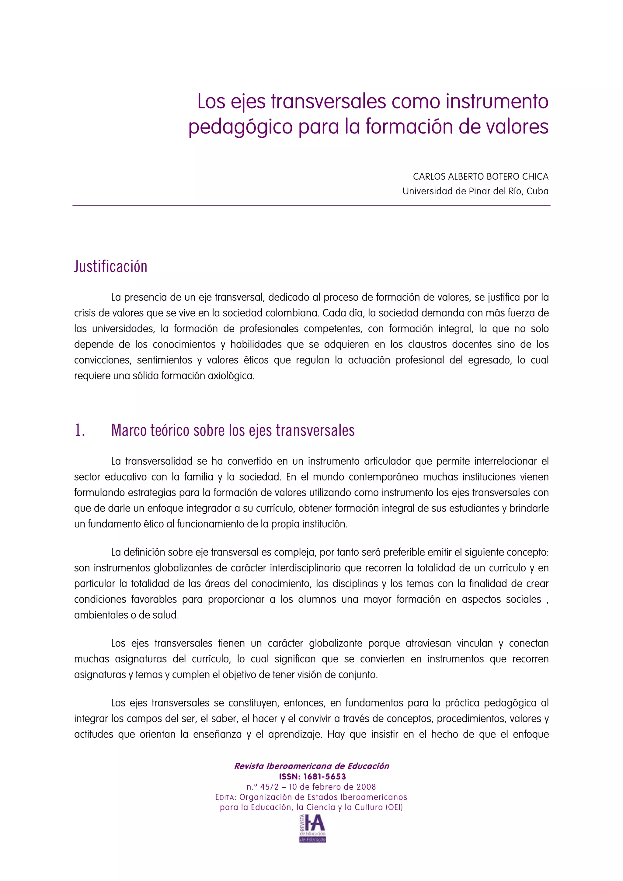 Ejes transversales como instrumento pedagógico | PDF