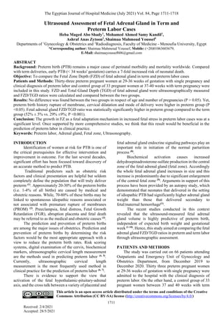 Ultrasound Assessment of Fetal Adrenal Gland in Term and Preterm Labor ...