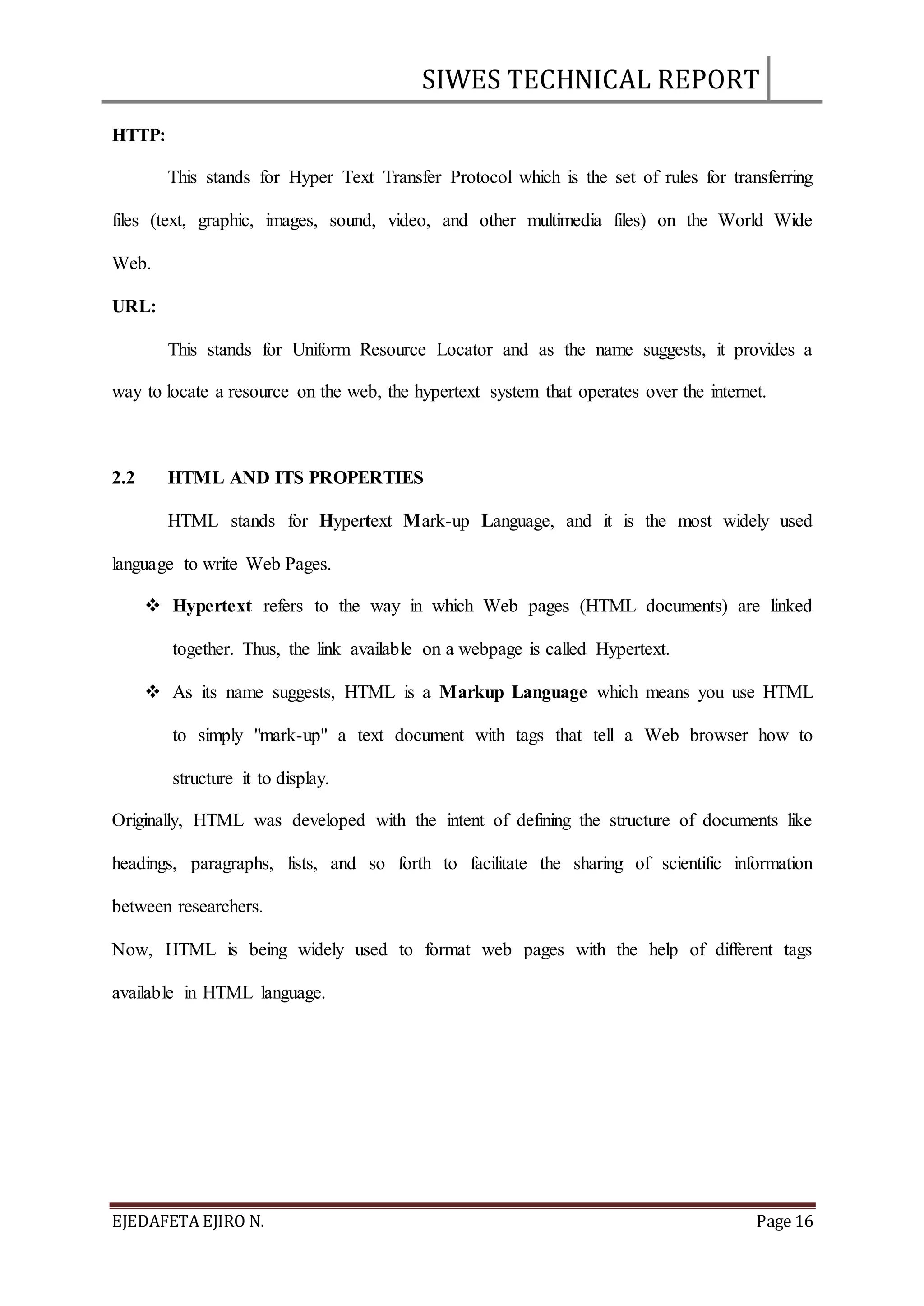 SIWES I.T REPORT ON WEB DESIGN | DOCX