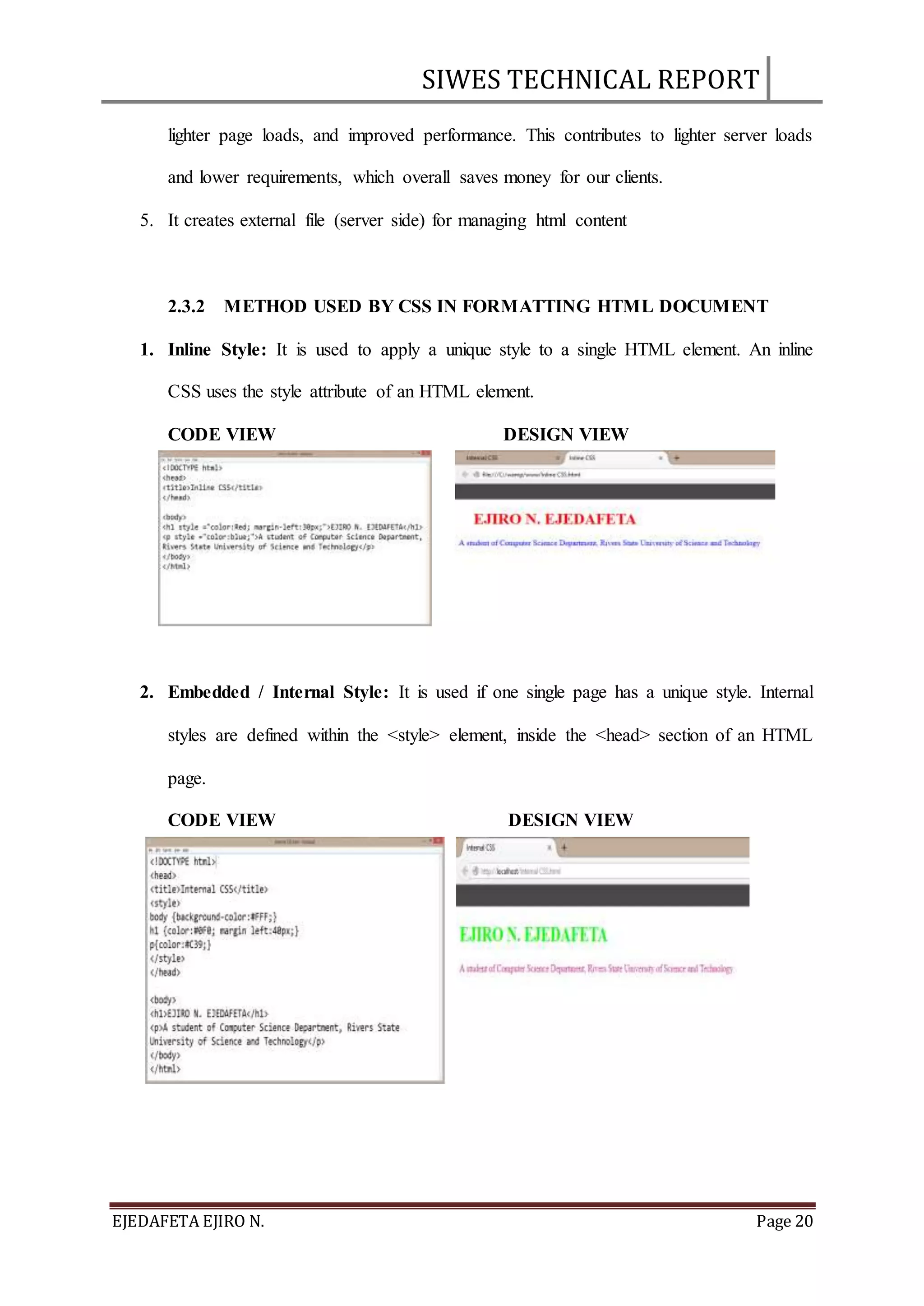 SIWES I.T REPORT ON WEB DESIGN | DOCX