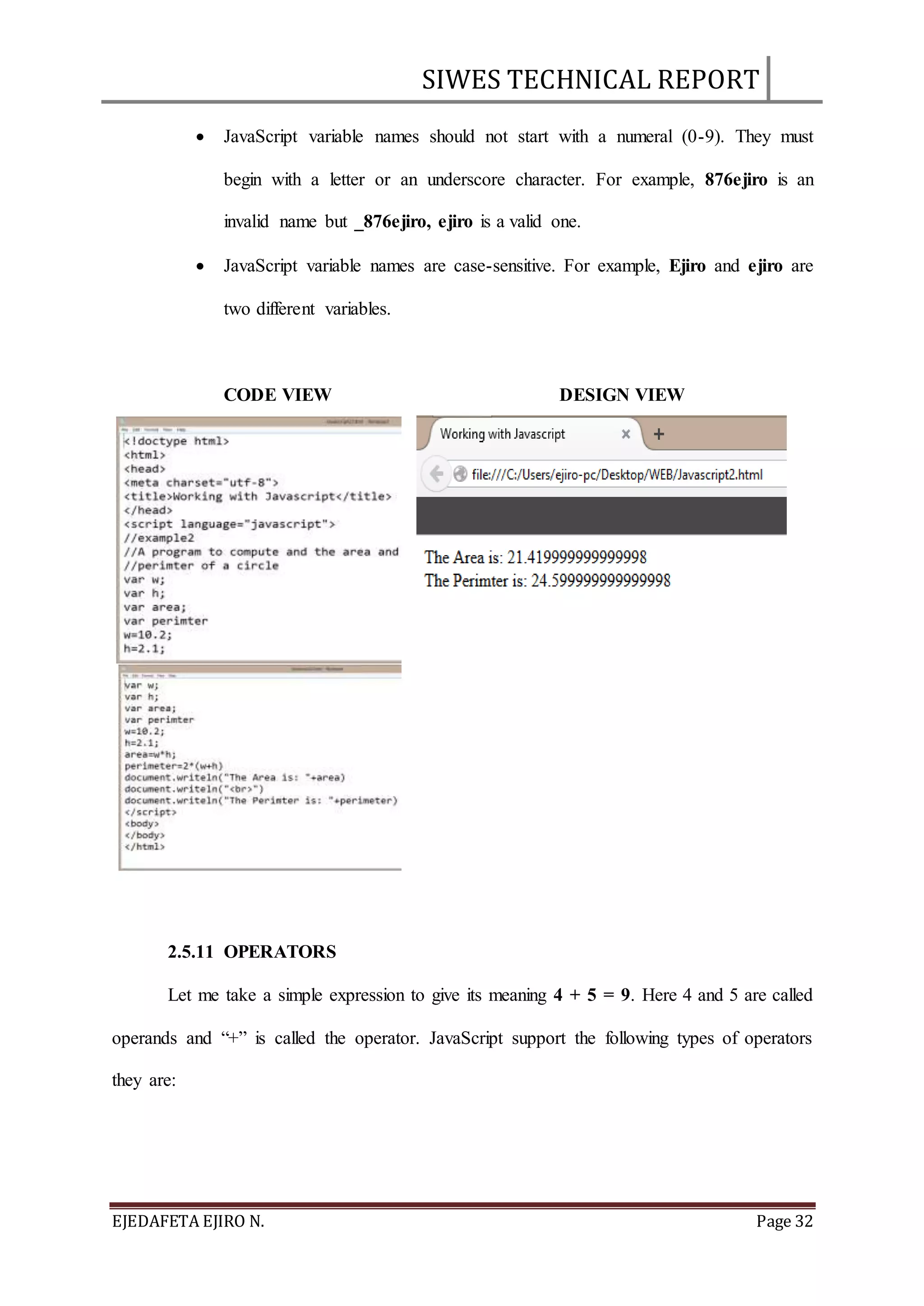 SIWES I.T REPORT ON WEB DESIGN | DOCX