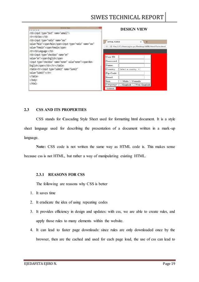 SIWES I.T REPORT ON WEB DESIGN | DOCX