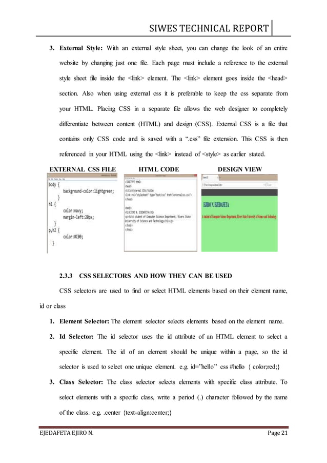 SIWES I.T REPORT ON WEB DESIGN | DOCX