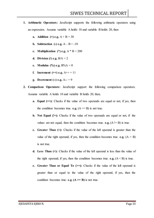 SIWES I.T REPORT ON WEB DESIGN | DOCX