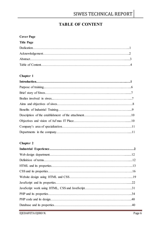 SIWES I.T REPORT ON WEB DESIGN | DOCX